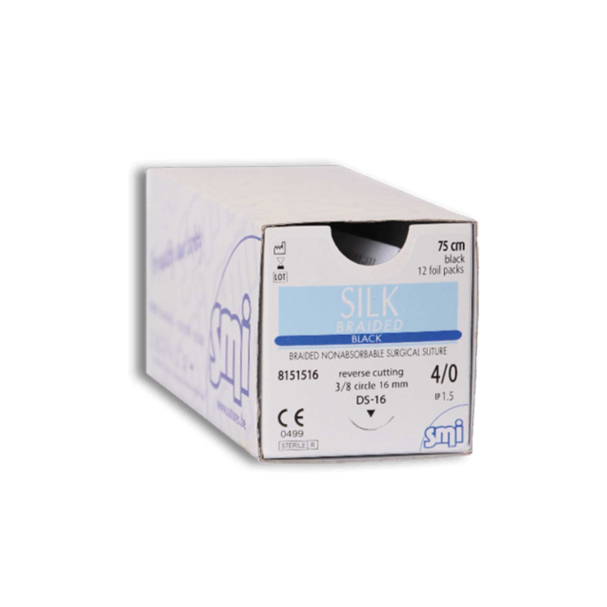 SMI SILK BLACK 75 CM EP 2 USP 3/0 NEEDLE 3/8 CIR REV. CUTTING 24 MM x 12